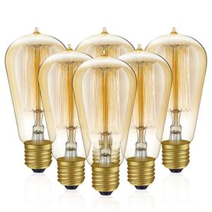 hession 6-pack edison light bulbs, 60w vintage edison bulb, squirrel cage filament edison bulbs, e26 base - amber glass warm white - dimmable - st58 decorative lightbulbs