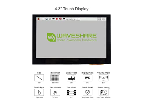 Waveshare 4.3inch Capacitive Touch Display Compatible with Raspberry Pi Pi 4B/3B+/3A+/3B/2B/B+/A+/CM3/3+/4 800×480 Resolution IPS Wide Angle MIPI DSI Interface