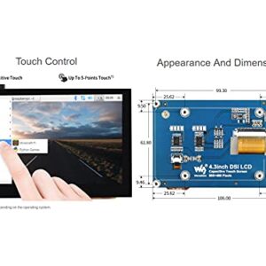 Waveshare 4.3inch Capacitive Touch Display Compatible with Raspberry Pi Pi 4B/3B+/3A+/3B/2B/B+/A+/CM3/3+/4 800×480 Resolution IPS Wide Angle MIPI DSI Interface