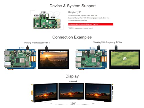 Waveshare 4.3inch Capacitive Touch Display Compatible with Raspberry Pi Pi 4B/3B+/3A+/3B/2B/B+/A+/CM3/3+/4 800×480 Resolution IPS Wide Angle MIPI DSI Interface