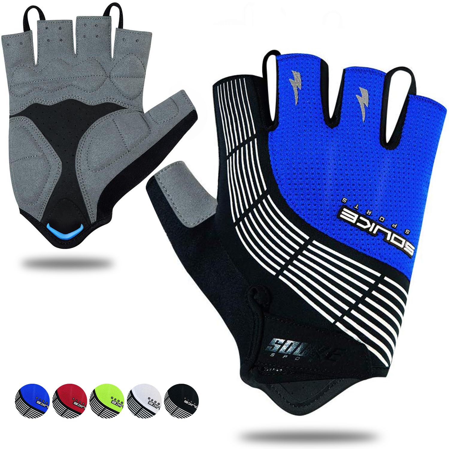 Souke Sports Cycling Bike Gloves Padded Half Finger Bicycle Gloves Shock-Absorbing Anti-Slip Breathable MTB Road Biking Gloves for Men/Women Blue Large