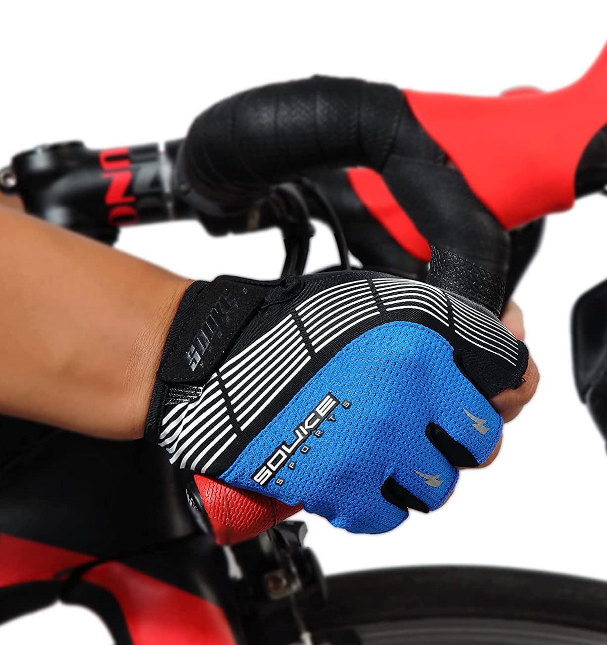 Souke Sports Cycling Bike Gloves Padded Half Finger Bicycle Gloves Shock-Absorbing Anti-Slip Breathable MTB Road Biking Gloves for Men/Women Blue Large