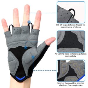 Souke Sports Cycling Bike Gloves Padded Half Finger Bicycle Gloves Shock-Absorbing Anti-Slip Breathable MTB Road Biking Gloves for Men/Women Blue Large