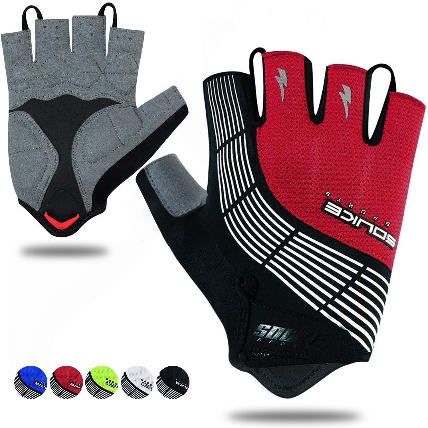 Souke Sports Cycling Bike Gloves Padded Half Finger Bicycle Gloves Shock-Absorbing Anti-Slip Breathable MTB Road Biking Gloves for Men/Women Red X-Large