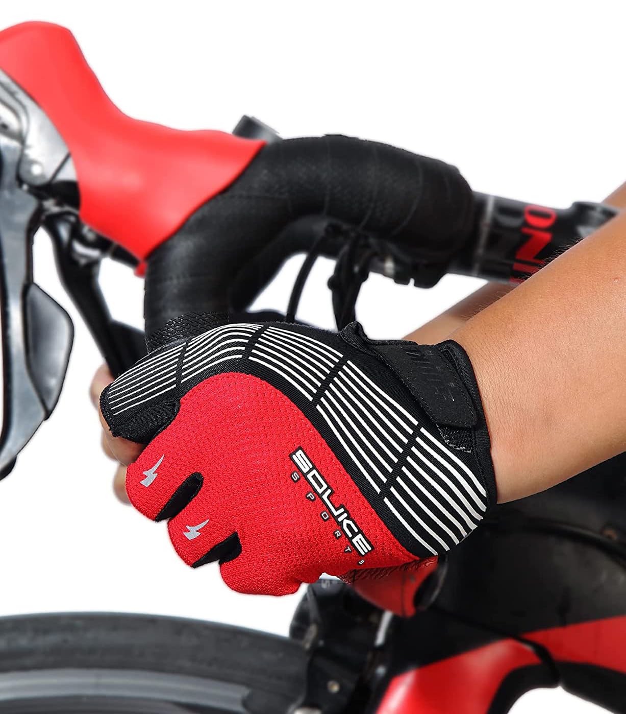 Souke Sports Cycling Bike Gloves Padded Half Finger Bicycle Gloves Shock-Absorbing Anti-Slip Breathable MTB Road Biking Gloves for Men/Women Red X-Large