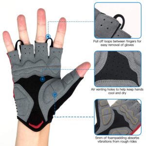 Souke Sports Cycling Bike Gloves Padded Half Finger Bicycle Gloves Shock-Absorbing Anti-Slip Breathable MTB Road Biking Gloves for Men/Women Red X-Large