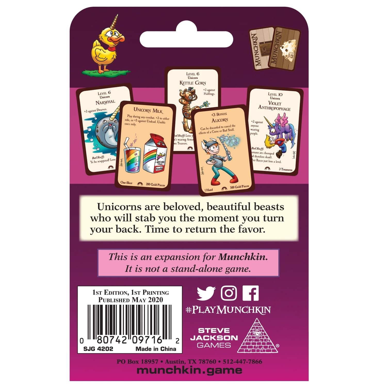 Steve Jackson Games Munchkin Unicorns Card Game (Mini-Expansion) | 15 Cards | Adult, Kids, & Family Game | Fantasy Adventure Roleplaying Game | Ages 10+ | 3-6 Players | Avg Play Time 120 Min | from