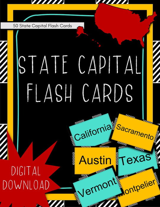 United States Capitals Flash Cards | Digital Download | 50 Flashcards