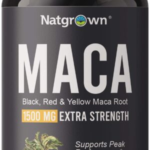 Natgrown Organic Maca Root Powder Capsules 1500 mg with Black + Red + Yellow Peruvian Maca Root Extract Supplement for Men and Women - Vegan Pills