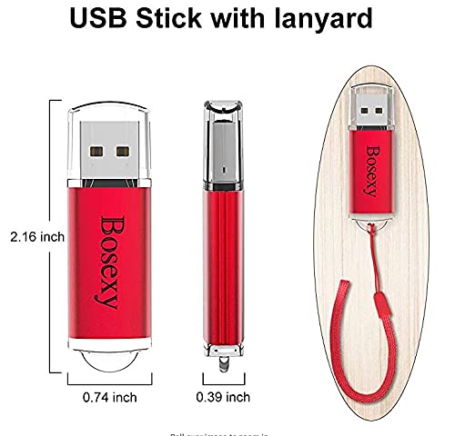 USB Flash Drives 1GB 10 Pack, Bosexy Thumb Drives Cap Design USB 2.0 Stick with Led Indicator Lanyards(5 Mixed Colors: Black Blue Silver Purple Red)