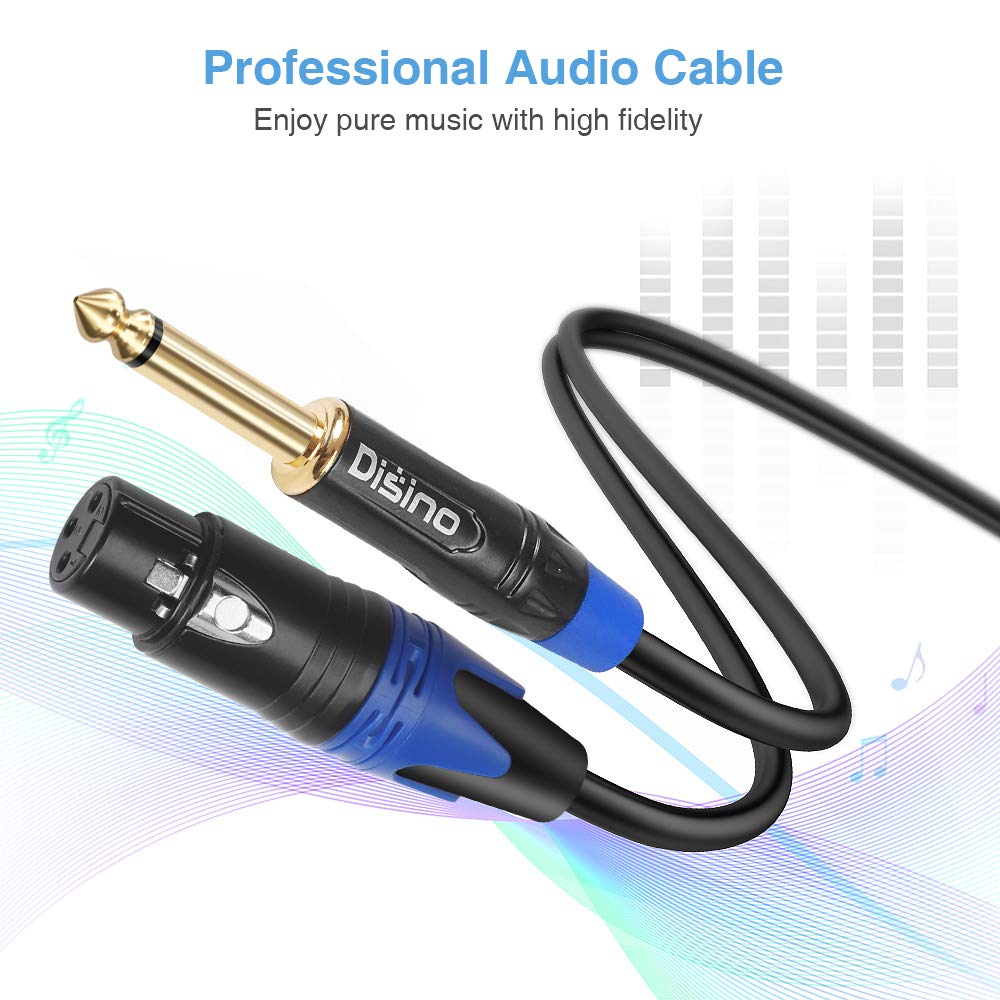 Disino Female XLR to 1/4 Inch (6.35mm) TS Mono Jack Microphone Cable, Unbalanced 3 Pin XLR Female to Quarter inch TS Plug Mic Cord for Dynamic Microphone - 3.3 Feet/1 Meter