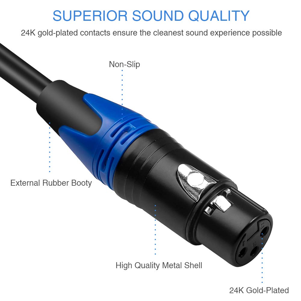 Disino Female XLR to 1/4 Inch (6.35mm) TS Mono Jack Microphone Cable, Unbalanced 3 Pin XLR Female to Quarter inch TS Plug Mic Cord for Dynamic Microphone - 3.3 Feet/1 Meter