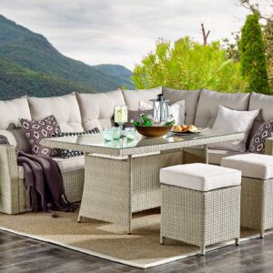 Canaan All-Weather Wicker Outdoor 17" H Square Stools with Cushions, Set of 2