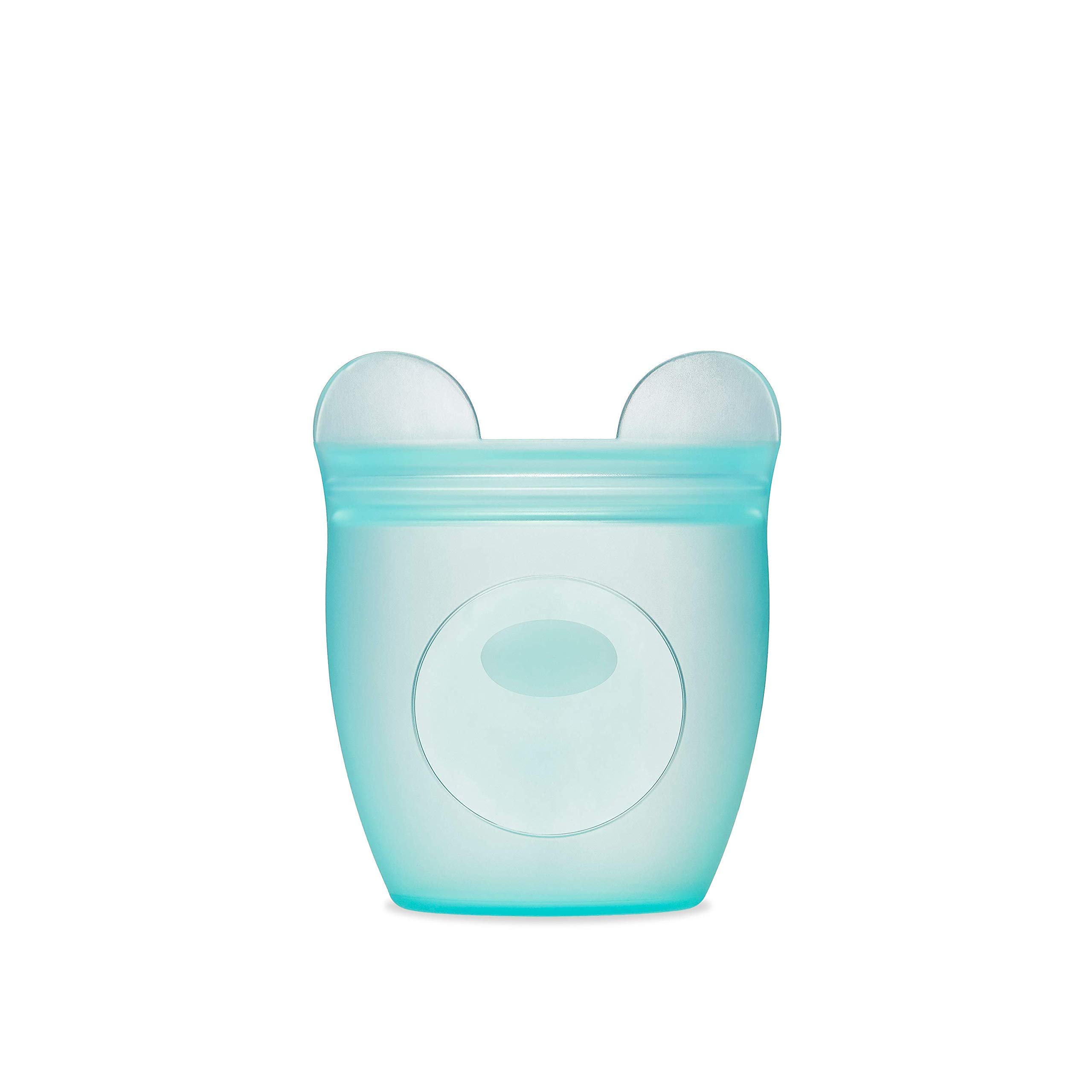 Zip Top Reusable 100% Silicone Baby + Kid Snack Containers - The only containers that stand up, stay open and zip shut! No Lids! Made in the USA - Teal Bear