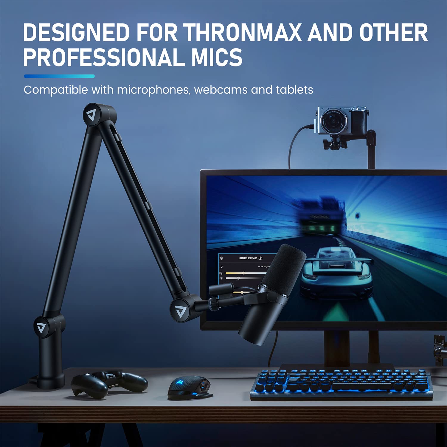 Thronmax S3+ Zoom Boom Arm- Mic Arm- Fully Adjustable Podmic for Gamers and Podcasts- Universally Compatible Mic Stand Desk Mount