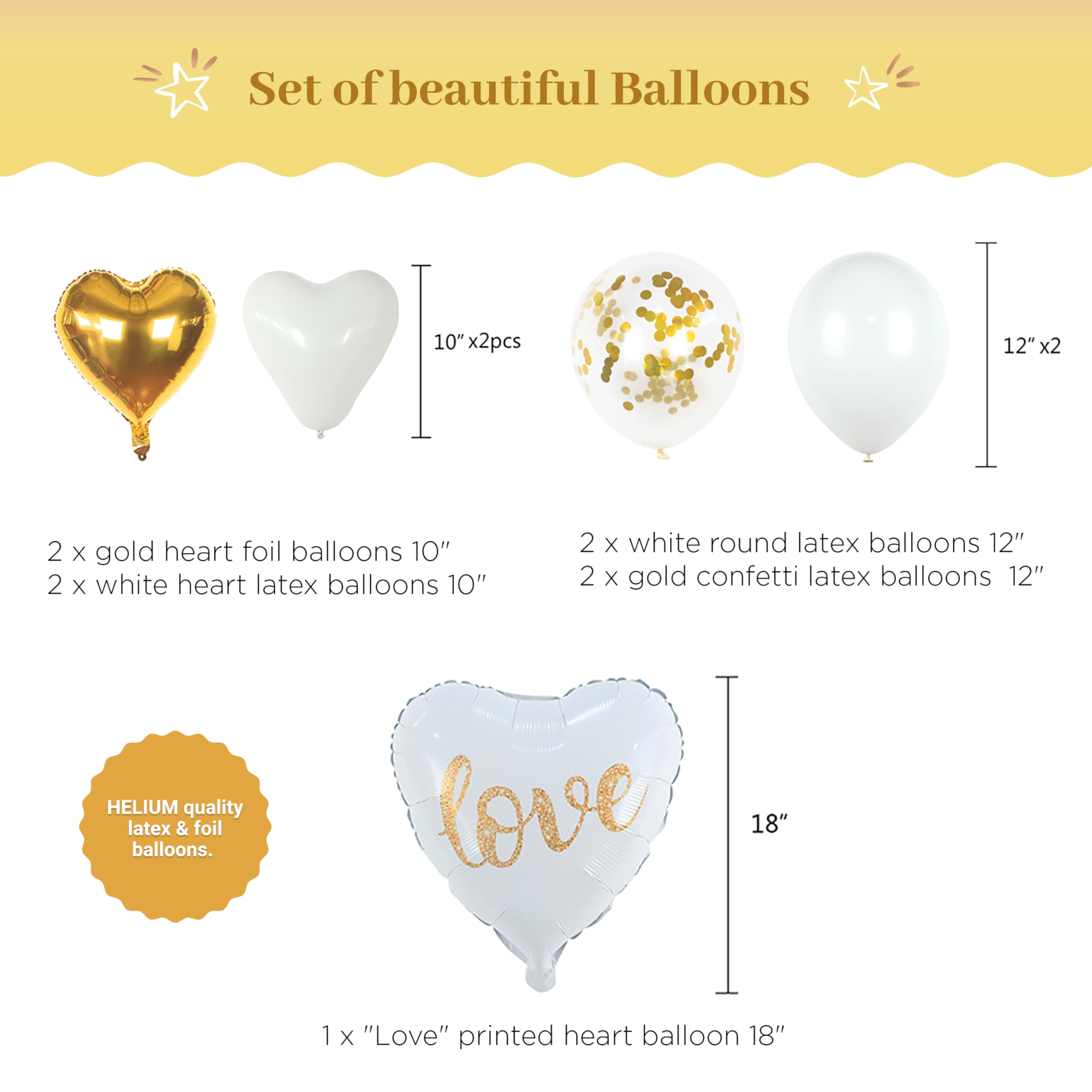 Vidal Crafts Gold Engagement Party Decorations - White & Gold Decor with Engaged Banner, Mr and Mrs Balloons, Latex Heart Confetti Balloons, Engagement Ring - Gold Themed Engagement Decorations