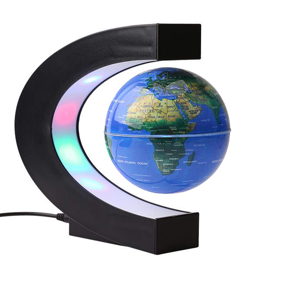 FUGEST Magnetic Floating Globe Levitation 4inch Floating Globe Led Light World Map with C Shape Base (Blue 4" Globe)