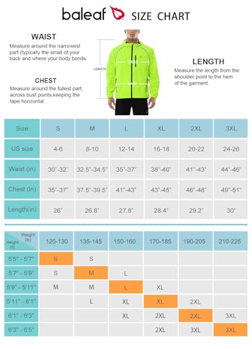 BALEAF Mens Cycling Rain Jacket Windbreaker Waterproof Running Gear Golf Mountain Biking Hood Lightweight Reflective Yellow L