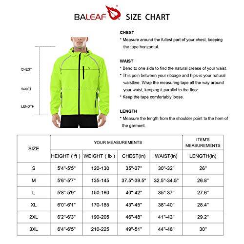 BALEAF Mens Cycling Rain Jacket Windbreaker Waterproof Running Gear Golf Mountain Biking Hood Lightweight Reflective Yellow L