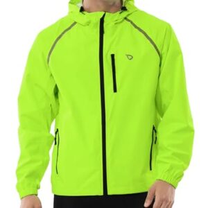 BALEAF Mens Cycling Rain Jacket Windbreaker Waterproof Running Gear Golf Mountain Biking Hood Lightweight Reflective Yellow L