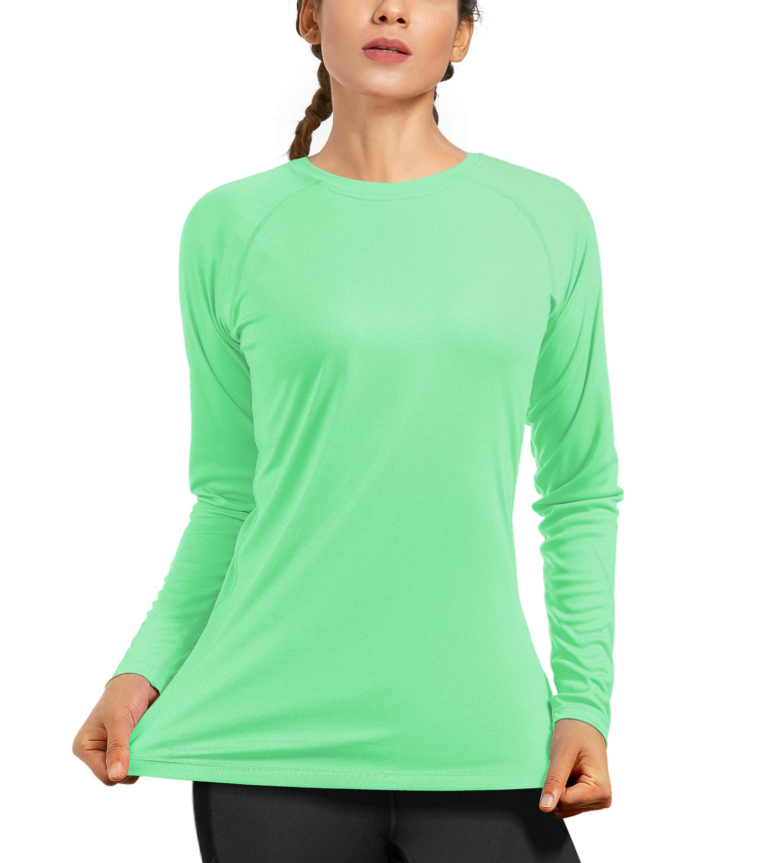 Womens UPF 50+ Long Sleeve Workout Running Shirts Quick Dry Outdoor UV Sun Protection T-Shirt for Diving Rash Guard Swimming Fishing Light Green