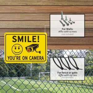 Sheenwang 2-Pack Smile You’re on Camera Sign, Video Surveillance Signs Outdoor, UV Printed .040 Mil Rust Free Aluminum 10 x 7 in, Security Camera Sign for Home, Business, Driveway Alert, CCTV