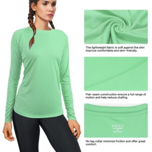 Womens UPF 50+ Long Sleeve Workout Running Shirts Quick Dry Outdoor UV Sun Protection T-Shirt for Diving Rash Guard Swimming Fishing Light Green