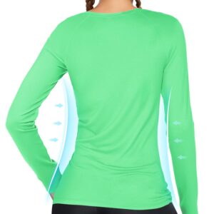 Womens UPF 50+ Long Sleeve Workout Running Shirts Quick Dry Outdoor UV Sun Protection T-Shirt for Diving Rash Guard Swimming Fishing Light Green