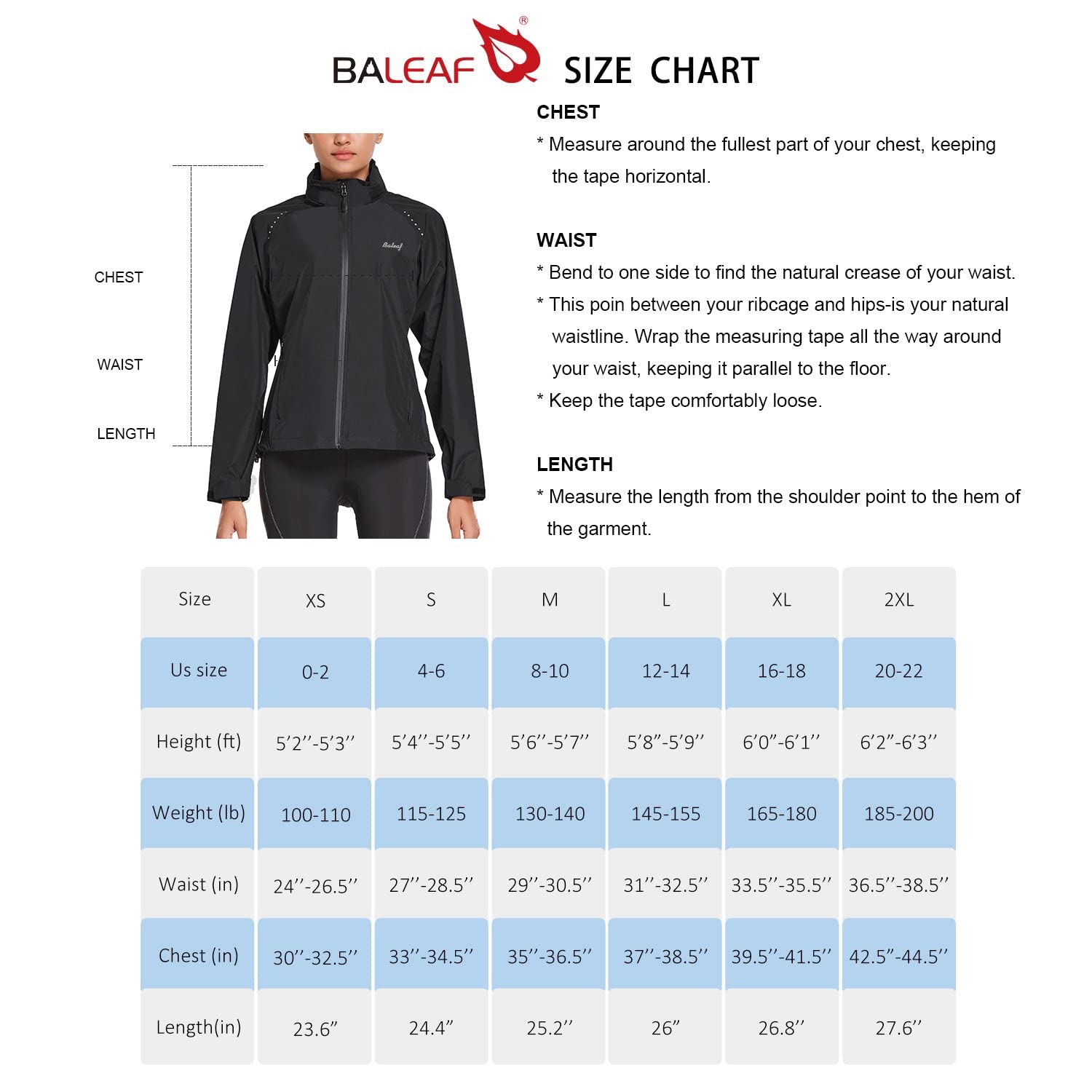 BALEAF Women's Rain Jackets Waterproof Windbreaker Windproof Lightweight Running Cycling Jackets Reflective Packable Hooded Black M