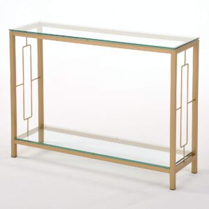 Artist Unknown Gold Metal Glass Accent Console Sofa Table with Shelf