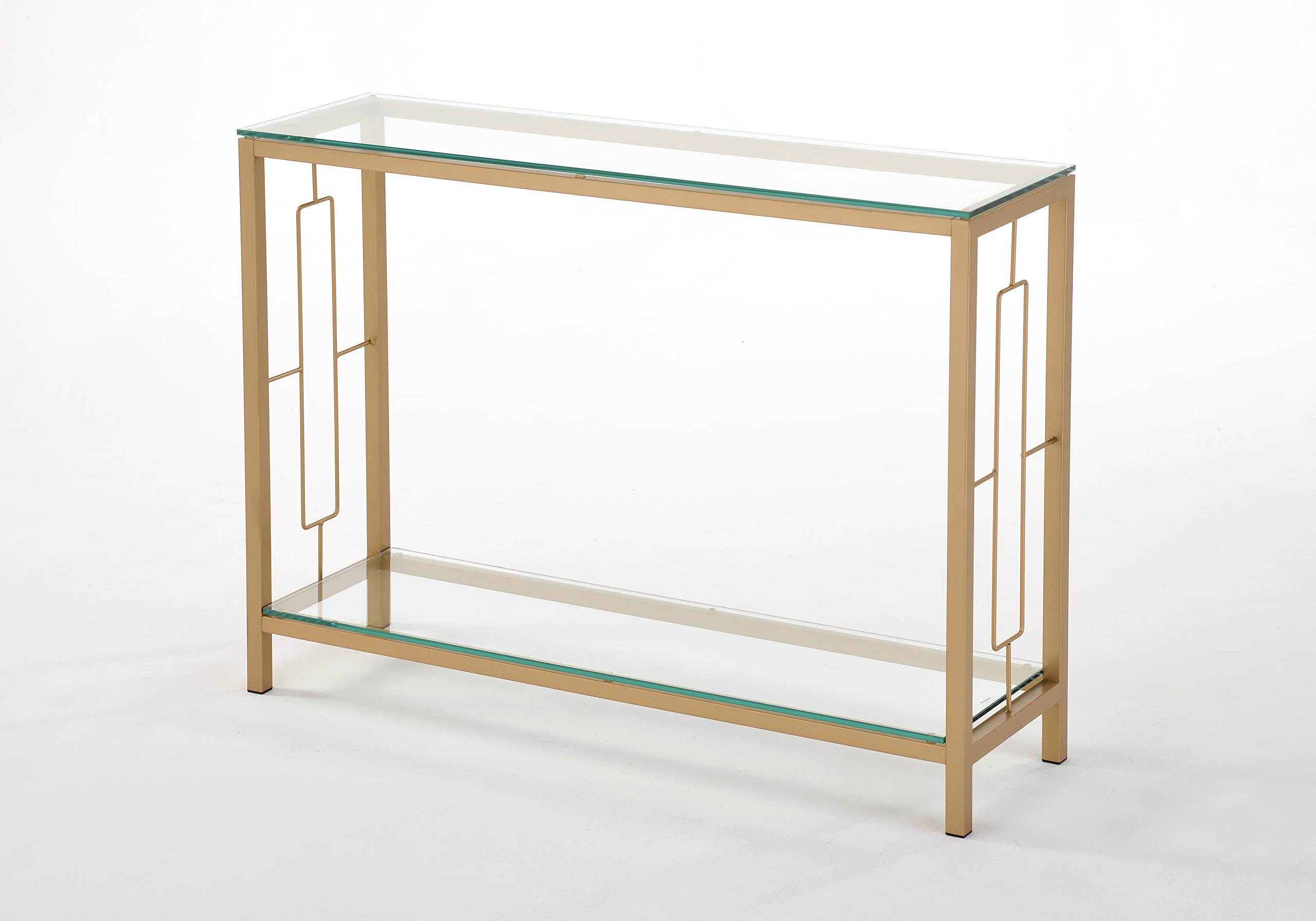 Artist Unknown Gold Metal Glass Accent Console Sofa Table with Shelf