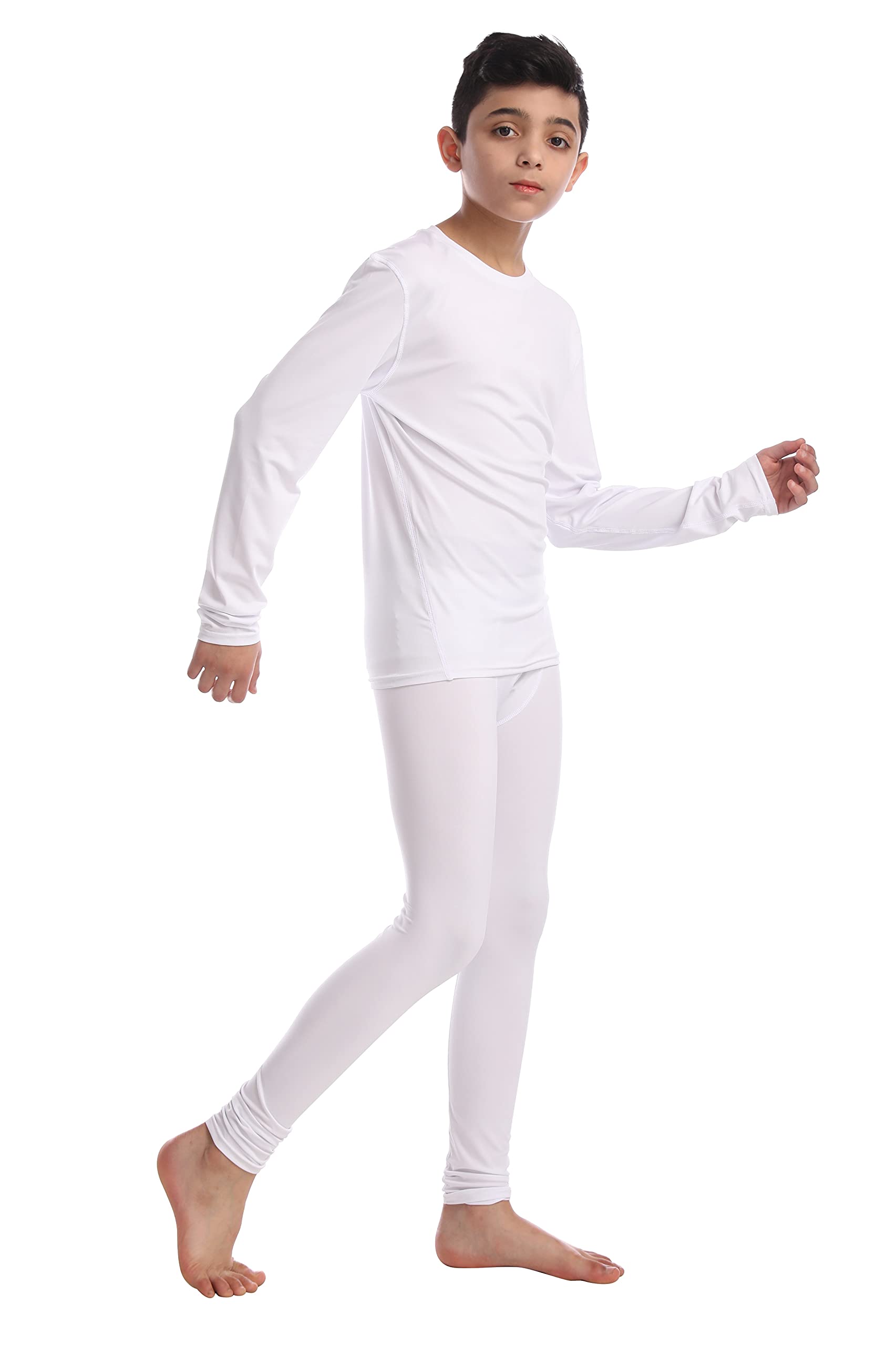 CVVTEE Boys Athletic Base Layer Compression Underwear Set 2pcs Thermal Long John for Kids (10(Height:51.18"-55.12"), White)