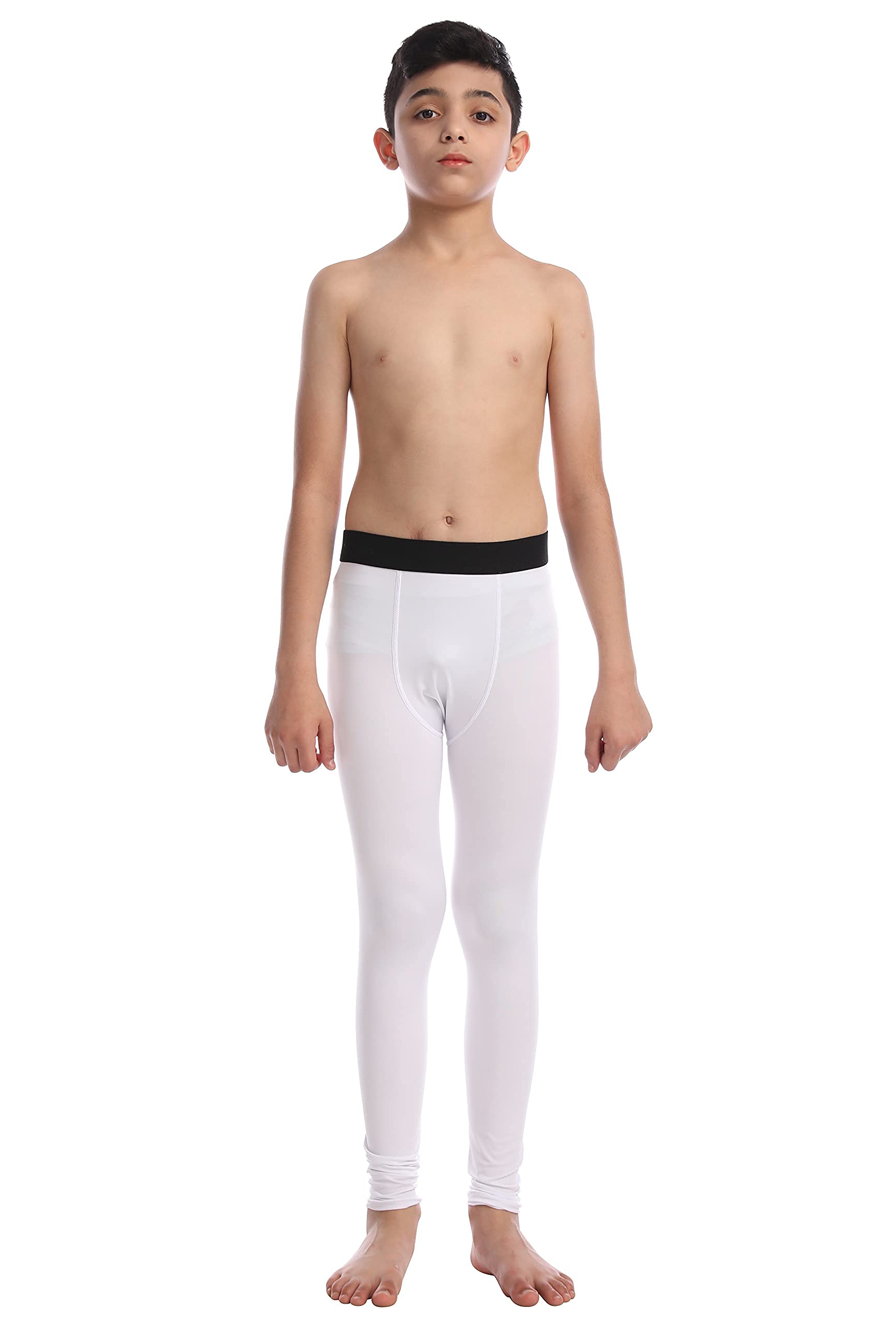 CVVTEE Boys Athletic Base Layer Compression Underwear Set 2pcs Thermal Long John for Kids (10(Height:51.18"-55.12"), White)