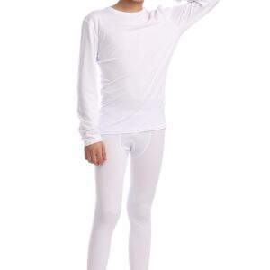 CVVTEE Boys Athletic Base Layer Compression Underwear Set 2pcs Thermal Long John for Kids (10(Height:51.18"-55.12"), White)