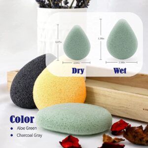 myHomeBody Natural Konjac Facial Sponges – Teardrop Shape - for Gentle Face Cleansing and Exfoliation - with Activated Charcoal and Aloe Vera, 4pc Set