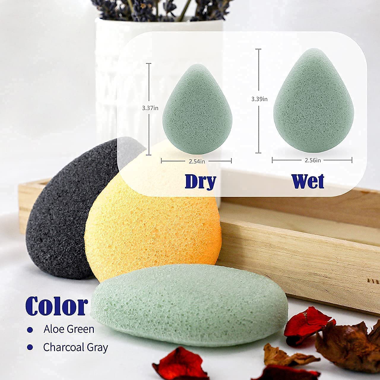 myHomeBody Natural Konjac Facial Sponges – Teardrop Shape - for Gentle Face Cleansing and Exfoliation - with Activated Charcoal and Aloe Vera, 4pc Set