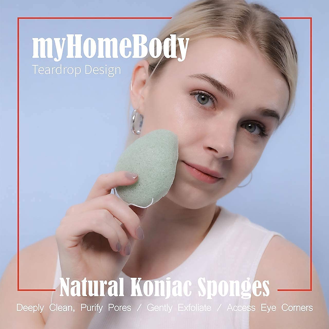 myHomeBody Natural Konjac Facial Sponges – Teardrop Shape - for Gentle Face Cleansing and Exfoliation - with Activated Charcoal and Aloe Vera, 4pc Set