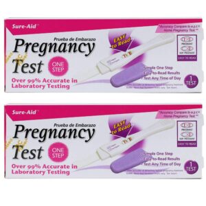 sure-aid pregnancy test | one step | over 99% accurate in laboratory testing | easy to read results any time of day | relieve anxiety with fast and simply one step results | 2 pack