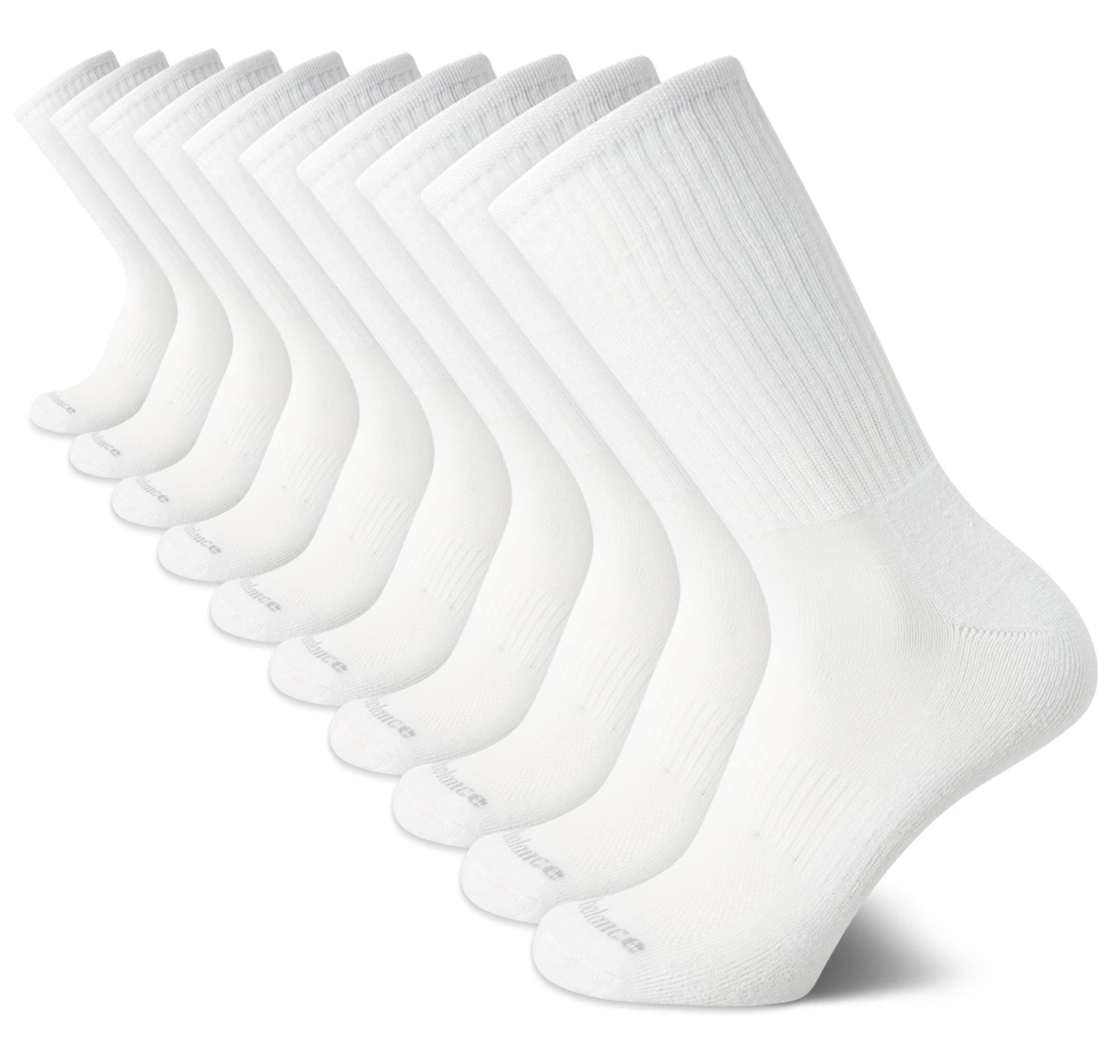 New Balance Men's Athletic Arch Compression Cushion Comfort Crew Socks (10 Pack), Size 6-12.5, White