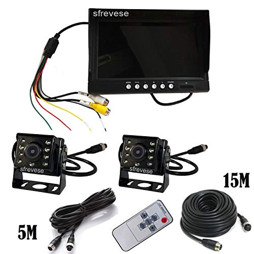 9" 4Pin IPS HD SD DVR Recording 2CH Split Car Rear View Monitor + 2X AHD 1080P Reversing Backup Camera for Bus Long Truck Vehicle Waterproof 12V-24V