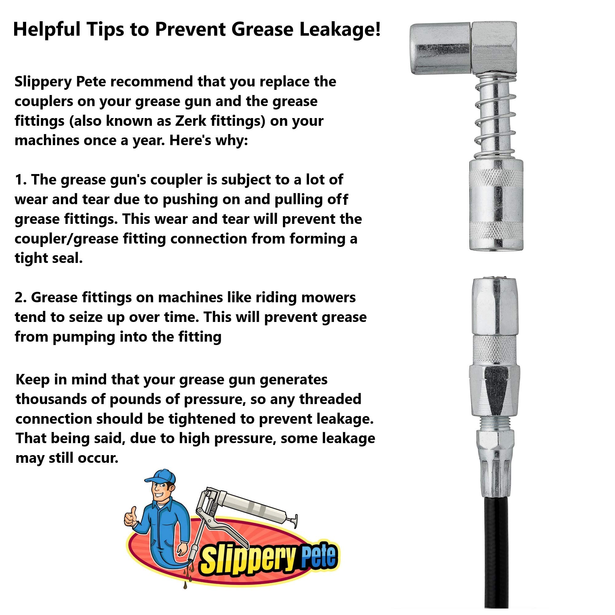 Slippery Pete 90 Degree Grease Coupler Snaps on to Grease Fittings in Tight Spaces