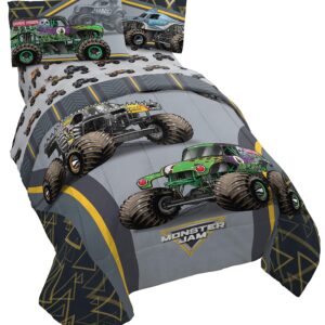 Jay franco Monster Jam MJ Life 5 Piece Full Bed Set-Includes Reversible Comforter&Sheet Set-Bedding Features Grave Digger, Max-D, Megalodon-Super Soft Microfiber-(Official Monster Jam Product)