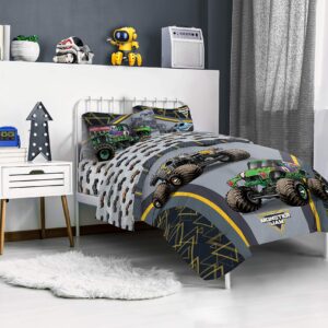 Jay franco Monster Jam MJ Life 5 Piece Full Bed Set-Includes Reversible Comforter&Sheet Set-Bedding Features Grave Digger, Max-D, Megalodon-Super Soft Microfiber-(Official Monster Jam Product)