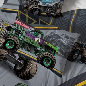 Jay franco Monster Jam MJ Life 5 Piece Full Bed Set-Includes Reversible Comforter&Sheet Set-Bedding Features Grave Digger, Max-D, Megalodon-Super Soft Microfiber-(Official Monster Jam Product)