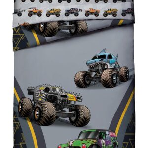 Jay franco Monster Jam MJ Life 5 Piece Full Bed Set-Includes Reversible Comforter&Sheet Set-Bedding Features Grave Digger, Max-D, Megalodon-Super Soft Microfiber-(Official Monster Jam Product)