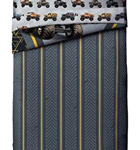 Jay franco Monster Jam MJ Life 4 Piece Twin Bed Set-Includes Reversible Comforter&Sheet Set-Bedding Features Grave Digger, Max-D, Megalodon-Super Soft Microfiber-(Official Monster Jam Product)