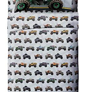 Jay franco Monster Jam MJ Life 4 Piece Twin Bed Set-Includes Reversible Comforter&Sheet Set-Bedding Features Grave Digger, Max-D, Megalodon-Super Soft Microfiber-(Official Monster Jam Product)