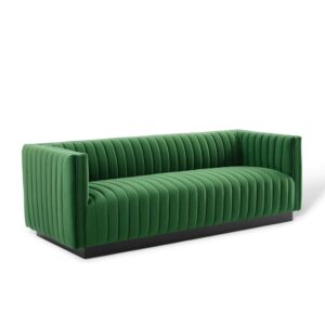 modway conjure channel tufted upholstered performance velvet sofa in emerald