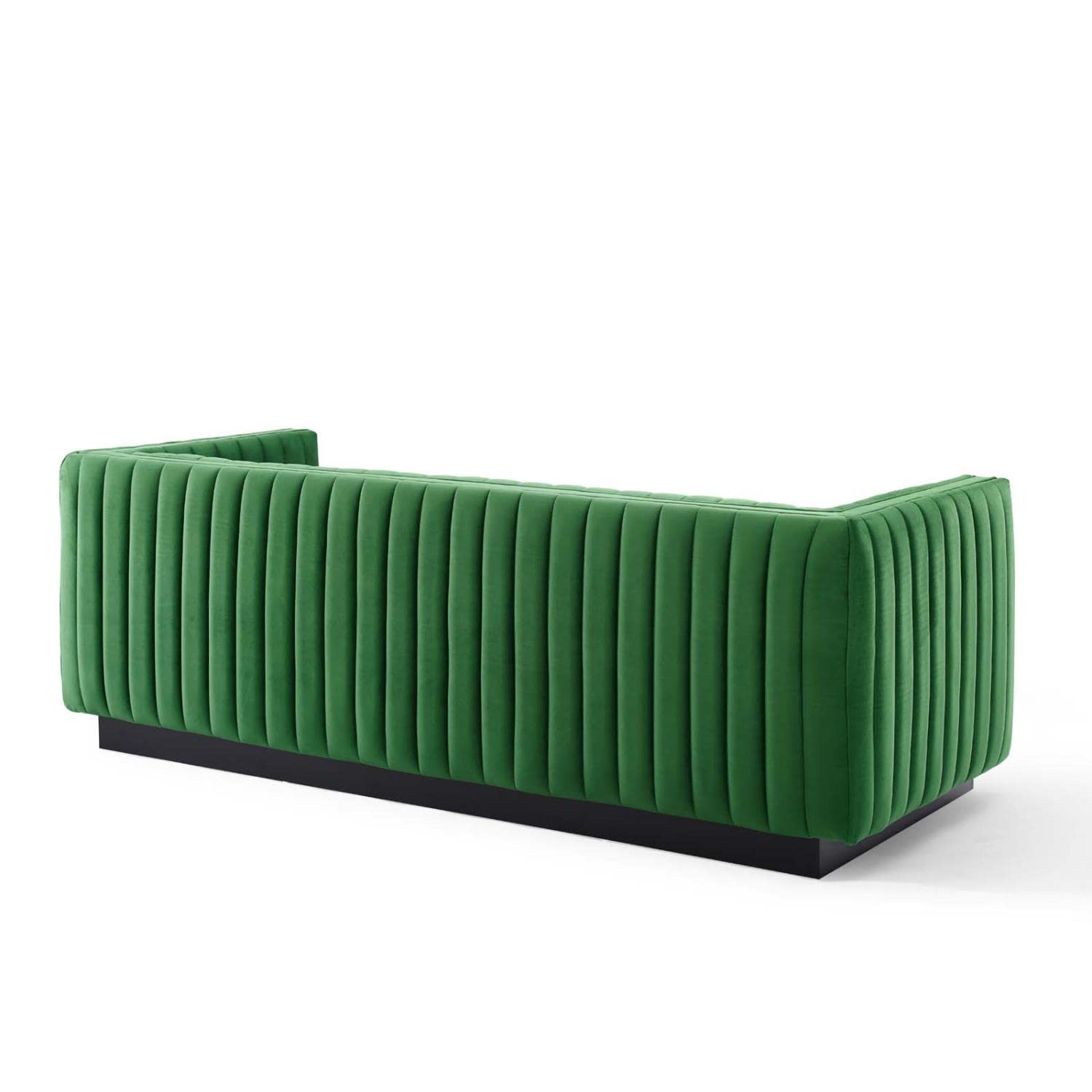 Modway Conjure Channel Tufted Upholstered Performance Velvet Sofa in Emerald