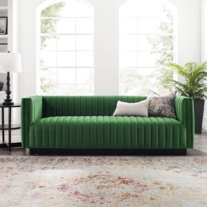 Modway Conjure Channel Tufted Upholstered Performance Velvet Sofa in Emerald